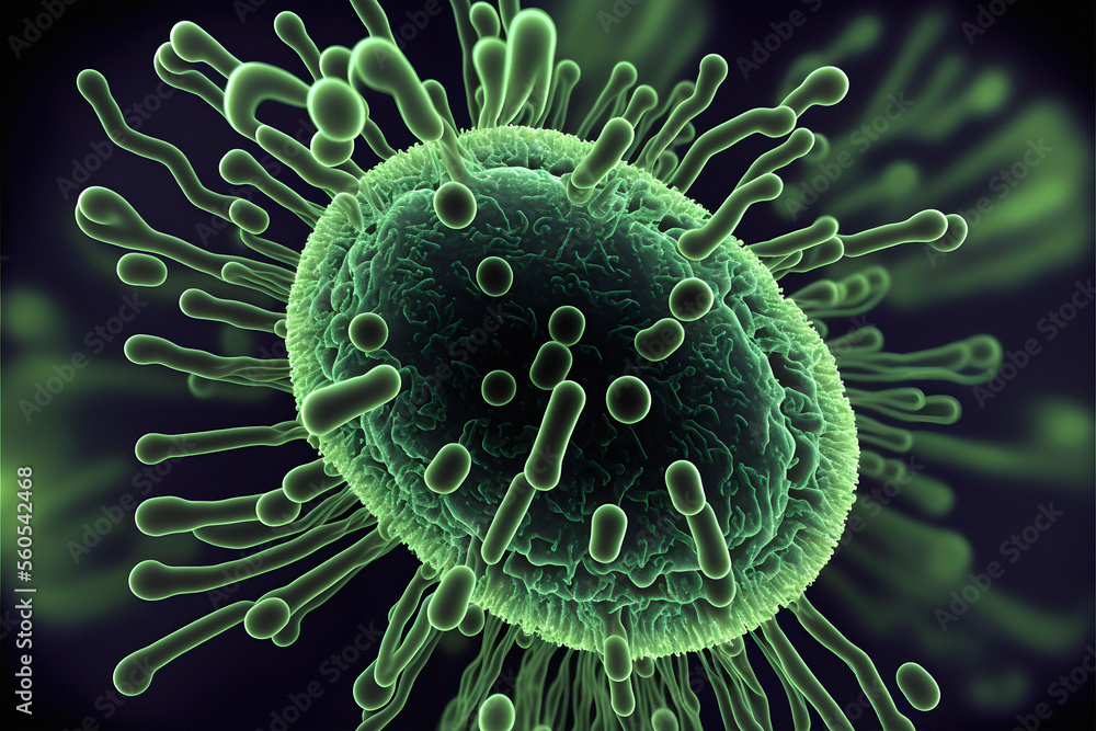 Macro close up shot of bacteria and virus cells in a scientific ...