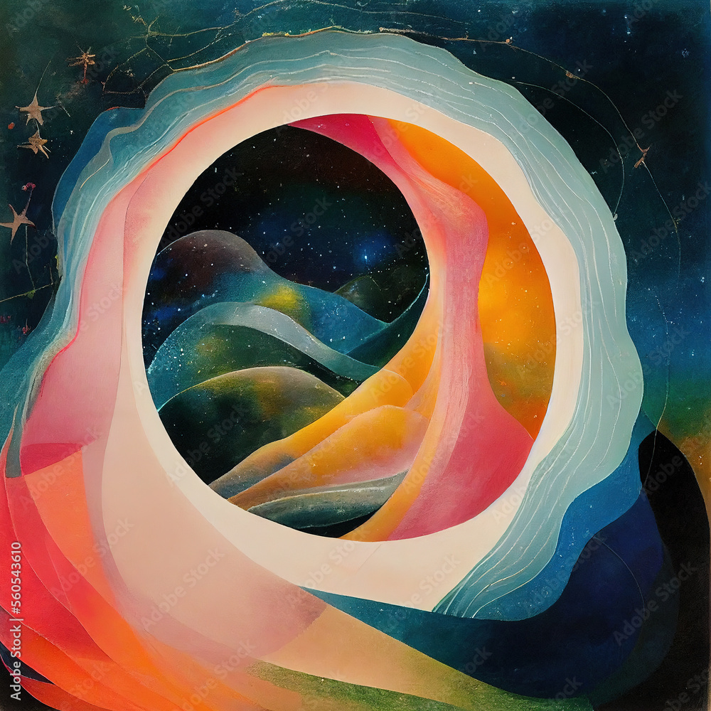 Organic starscape, spiral, black hole, painting, on watercolor paper ...