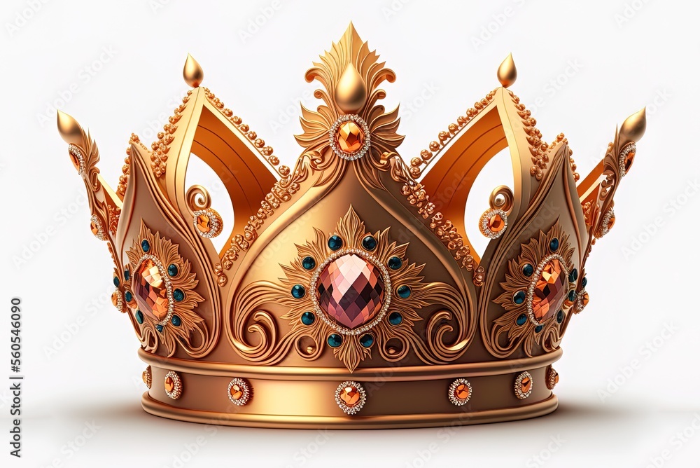 Crown set in gold and adorned with jewels, surrounded by a copper ...