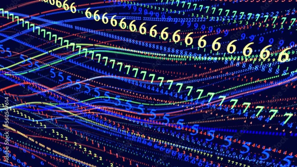 digital waves. Vj loop hologram abstract bg. Symbols form lines, grid, strings. Information ...