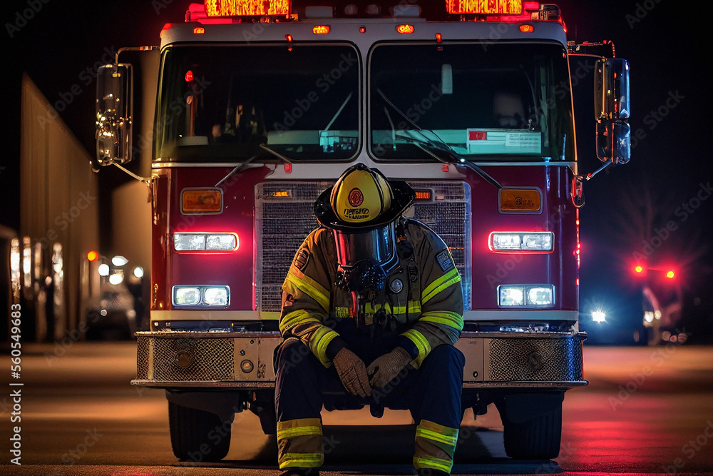 Stressed Firefighter - Generative Ai Stock Illustration | Adobe Stock