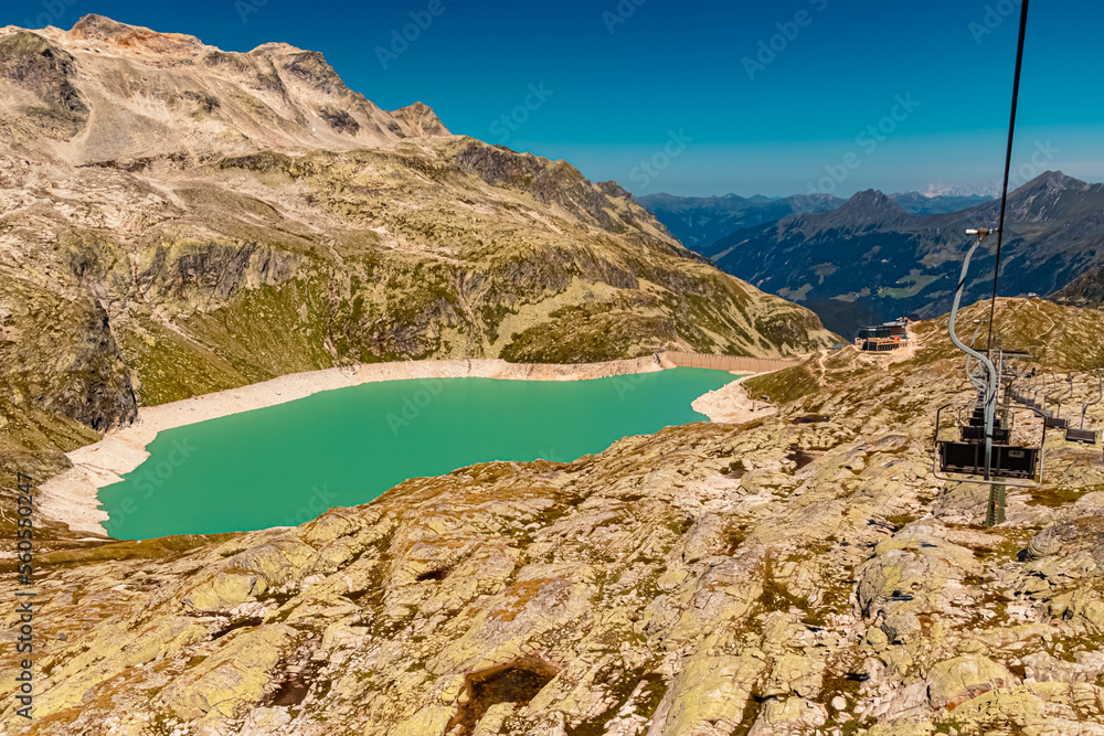 Beautiful alpine summer view with reflections in a lake at the famous ...