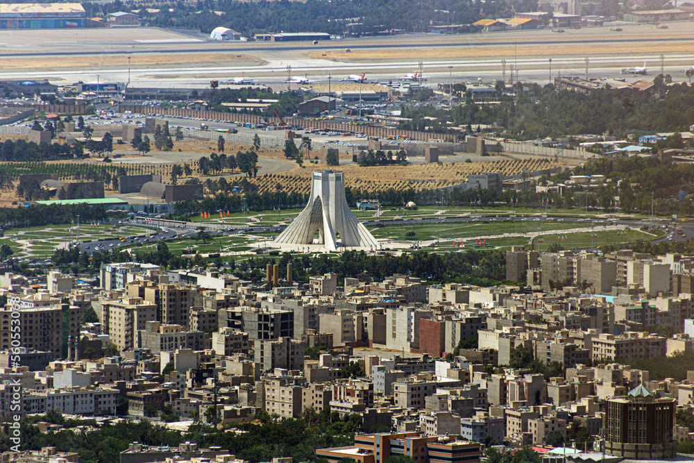 Aerial view of Azadi Tower in Tehran, capital of Iran. Stock Photo ...