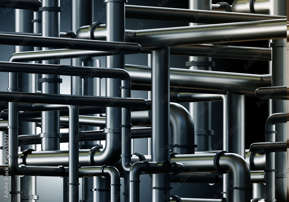 Metal pipes in production. Background of intertwined pipes. Industrial ...