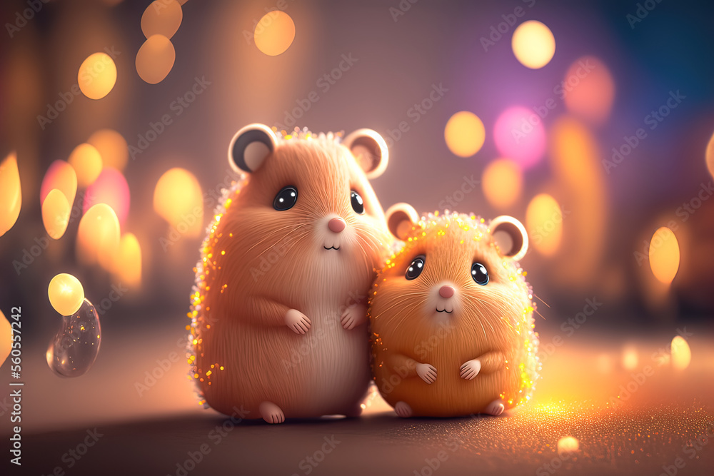Cute image of the hamster characters full of love and happiness ...