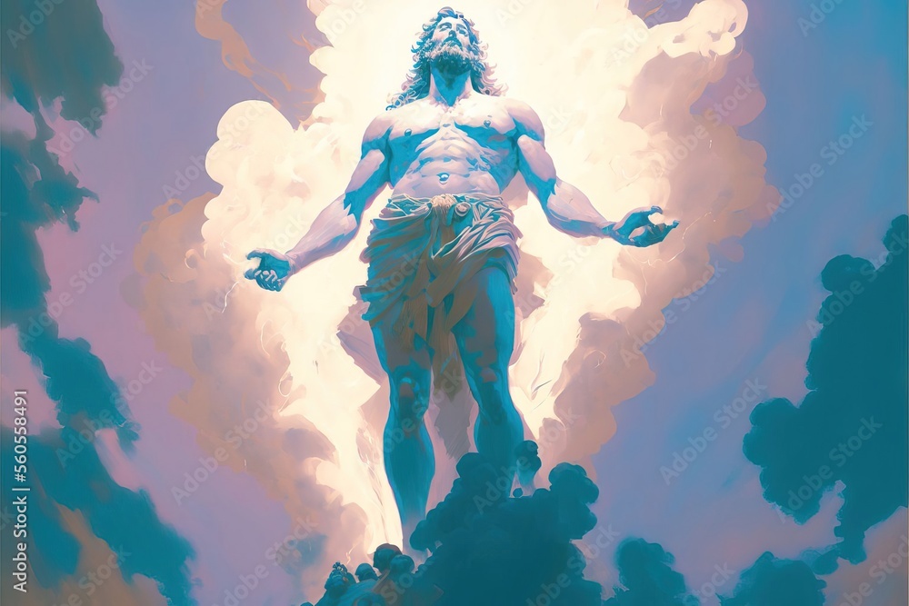 4K resolution or higher, the greek god descends from the clouds in ...