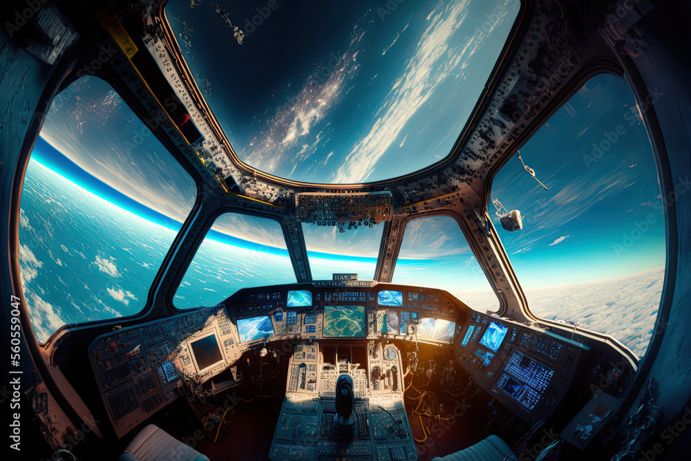 The bright spaceship interior and the perspective of Earth in this ...