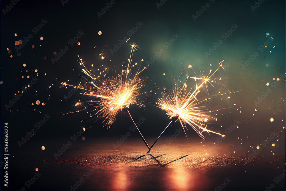 Two sparklers in an obscure background with lots of copy space, perfect for backgrounds ...