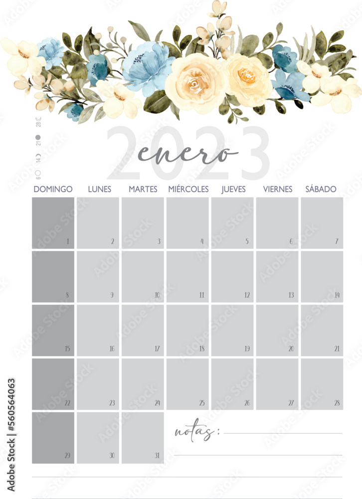 Calendario Planificador en Español A4 - 2023. Mes de Enero Stock Vector ...