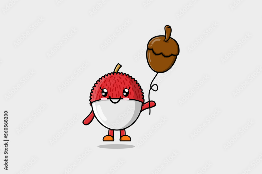 Cute cartoon Lychee floating with balloon cartoon vector illustration ...