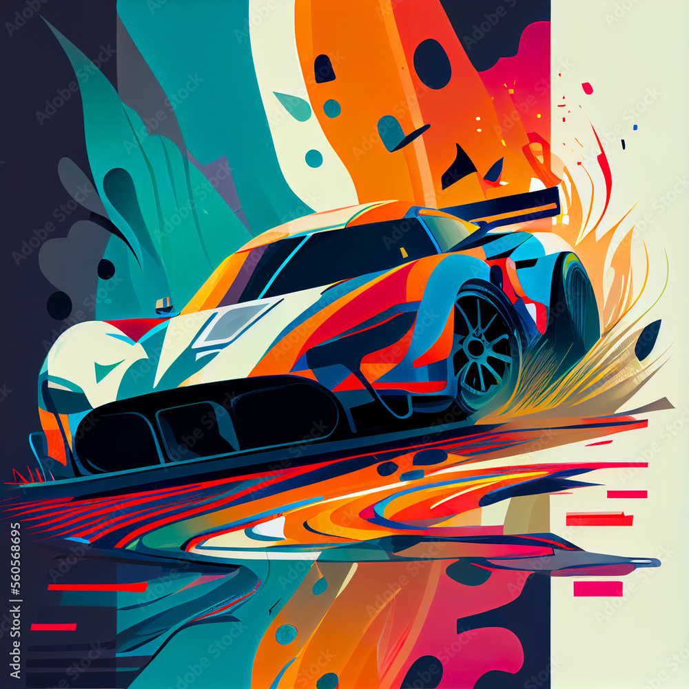 Powerful car, race, motor, sports, illustration, cartoon, speed Stock ...