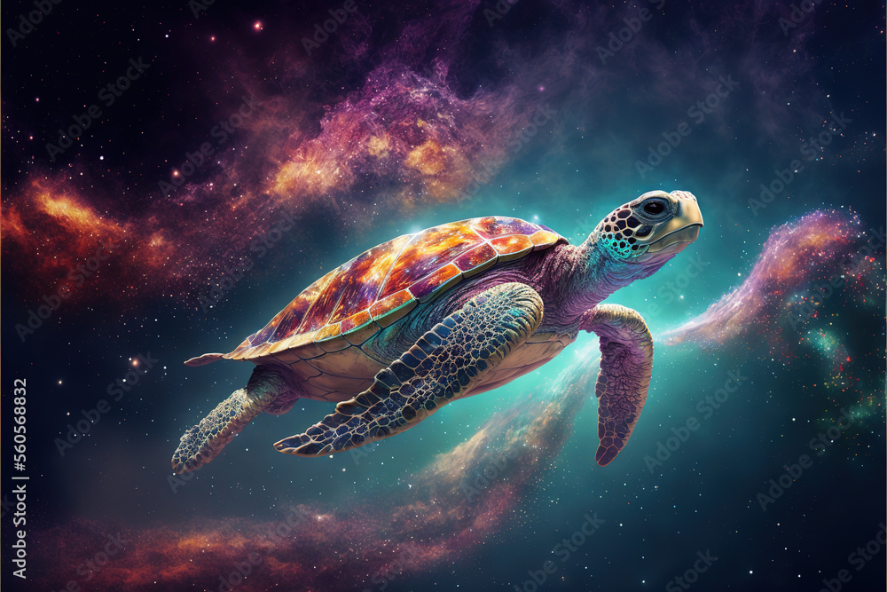 Cosmic turtle swimming in space. Godlike creature, awe inspiring ...