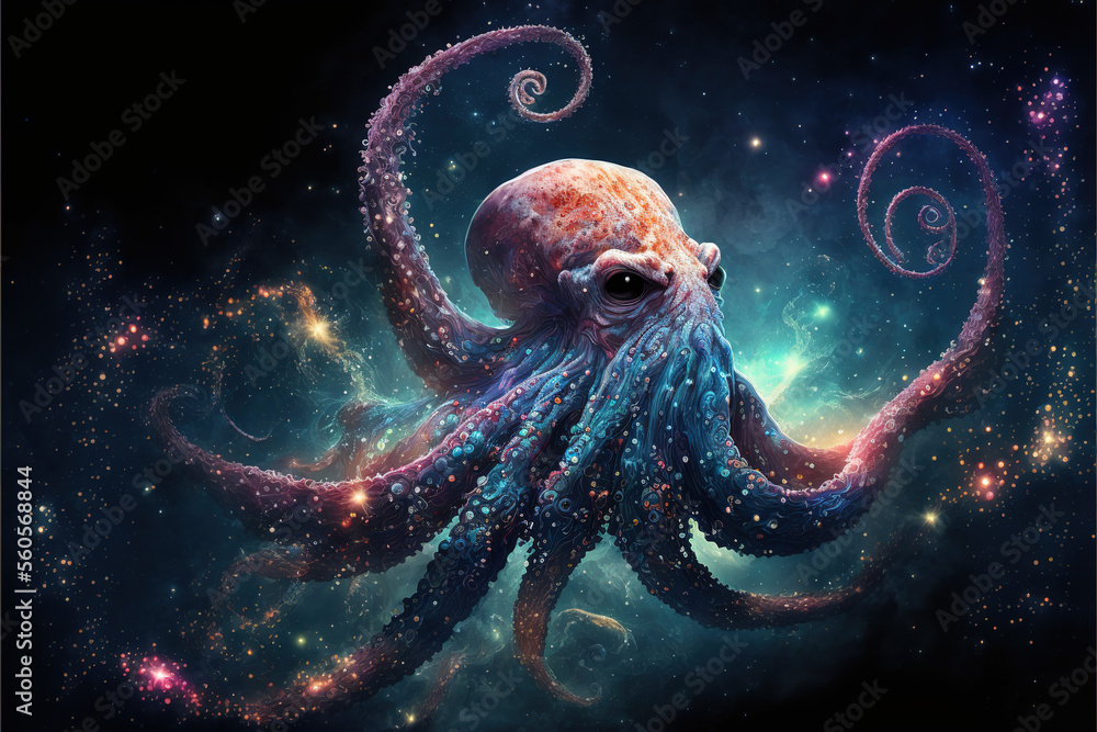 Cosmic octopus spirit in space. Godlike creature, awe inspiring, dreamy ...