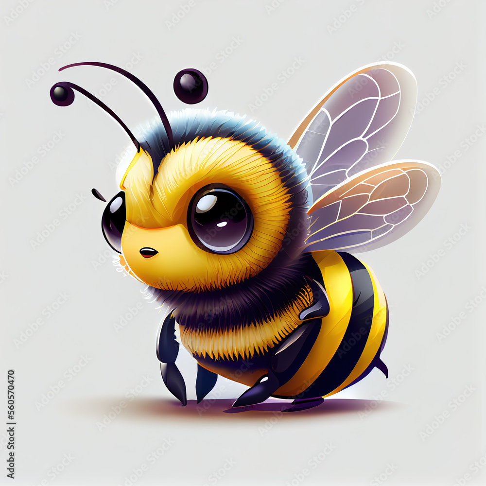 Generative AI: Honey bee isolated cartoon illustration animal Stock ...