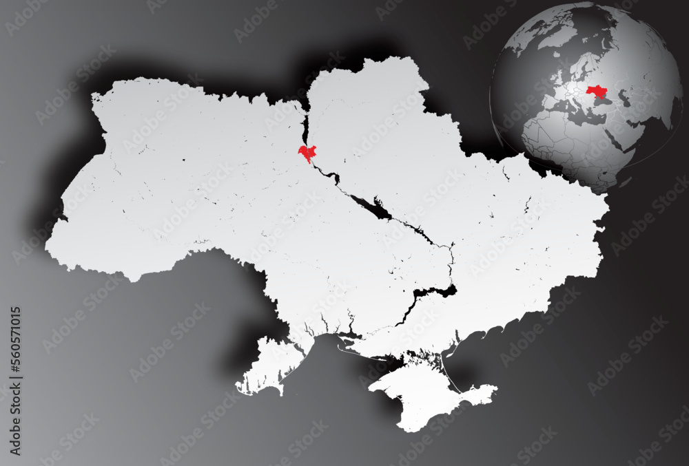 Map of Ukraine with rivers and lakes and Earth globe with Ukraine in ...