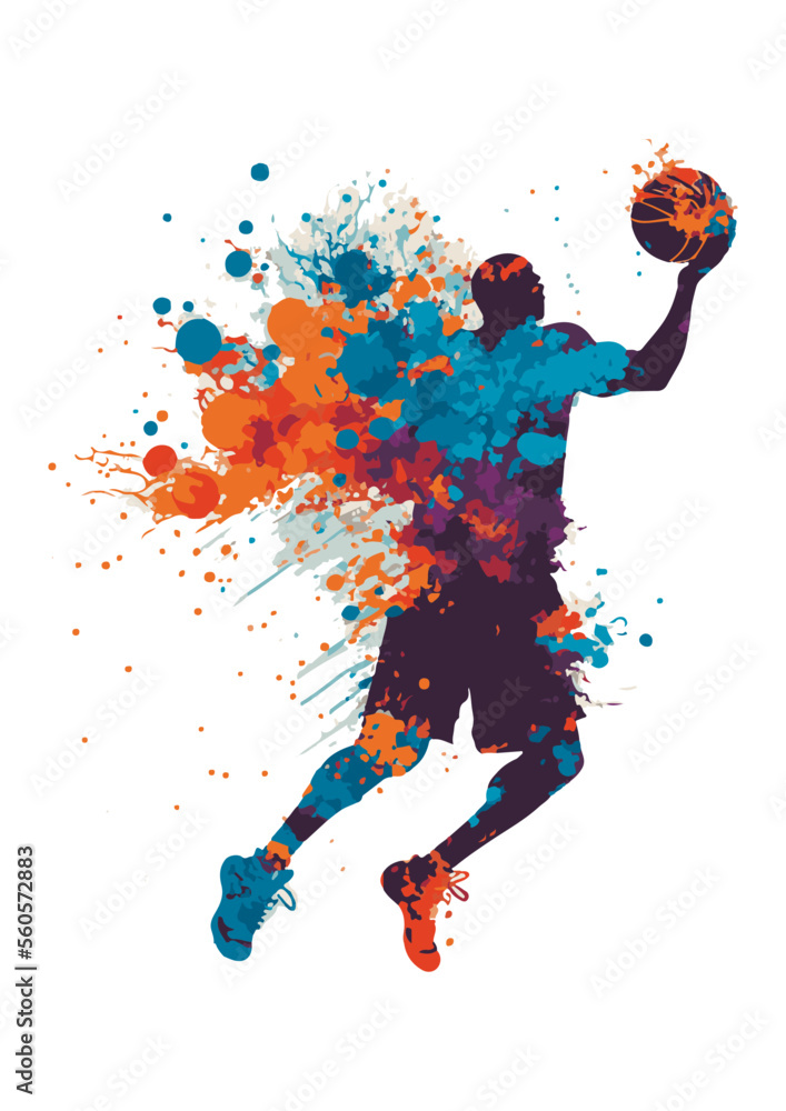 basketball player silhouette vector with paint splatters Stock Vector ...