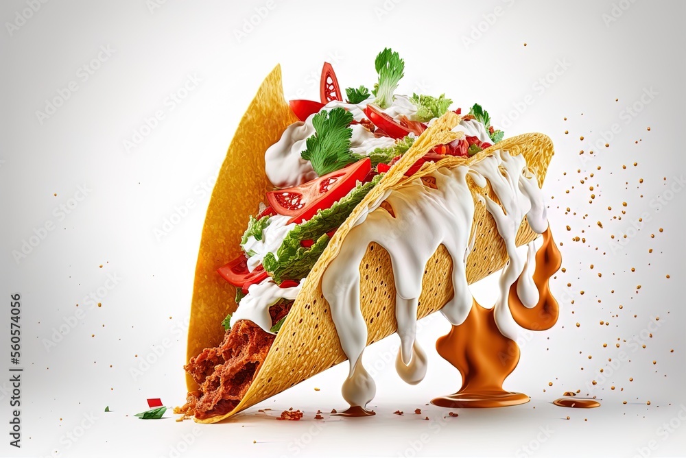 Taco on white as a symbol for delicious cuisine. Generative AI Stock ...