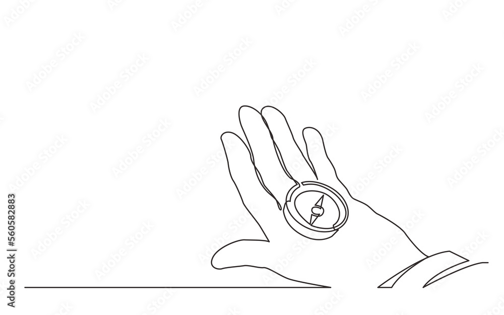 continuous line drawing hand holding compass - PNG image with ...