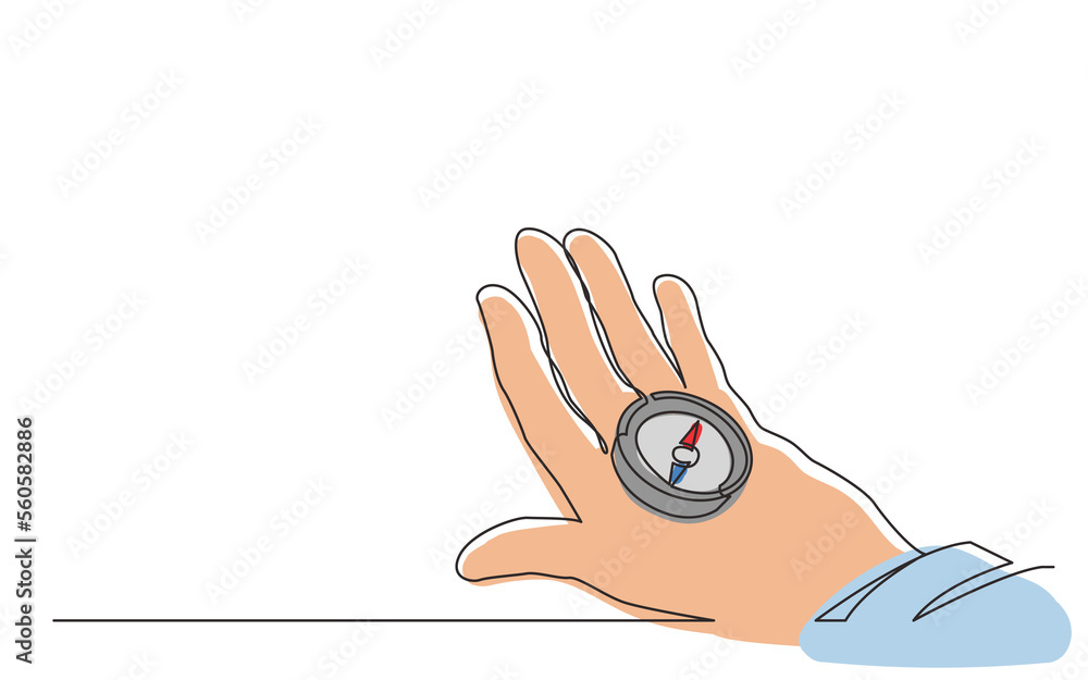 continuous line drawing hand holding compass in color - PNG image with ...