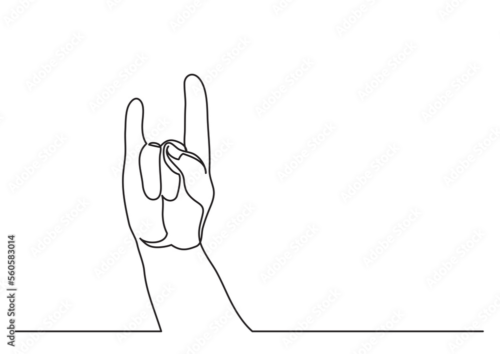 continuous line drawing hand showing sign of horns - PNG image with ...