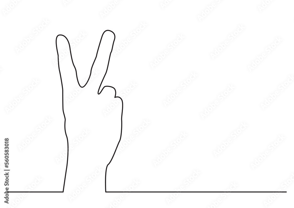 continuous line drawing hand showing v sign - PNG image with ...