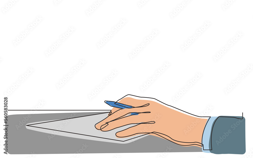 continuous line drawing hand signing contract in color - PNG image with ...