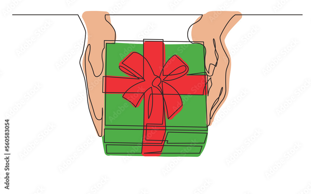 continuous line drawing hands giving gift in color - PNG image with ...