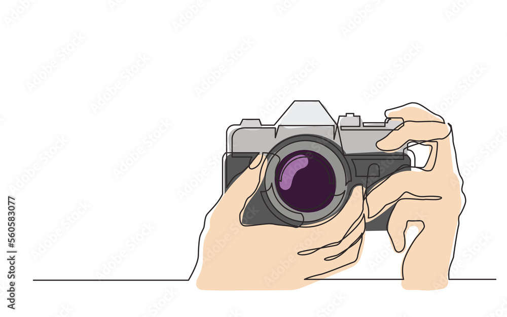 continuous line drawing hands holding photo camera in color - PNG image ...