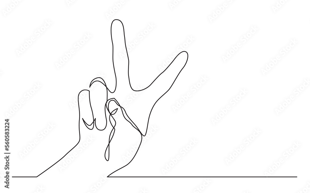 continuous line drawing one hand showing victory sign - PNG image with ...