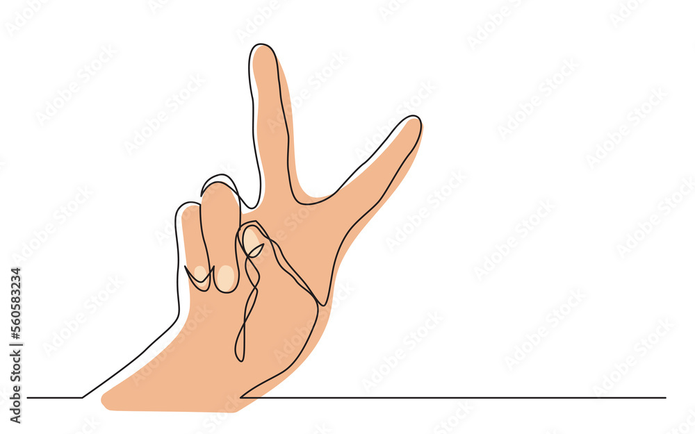continuous line drawing one hand showing victory sign in color - PNG ...
