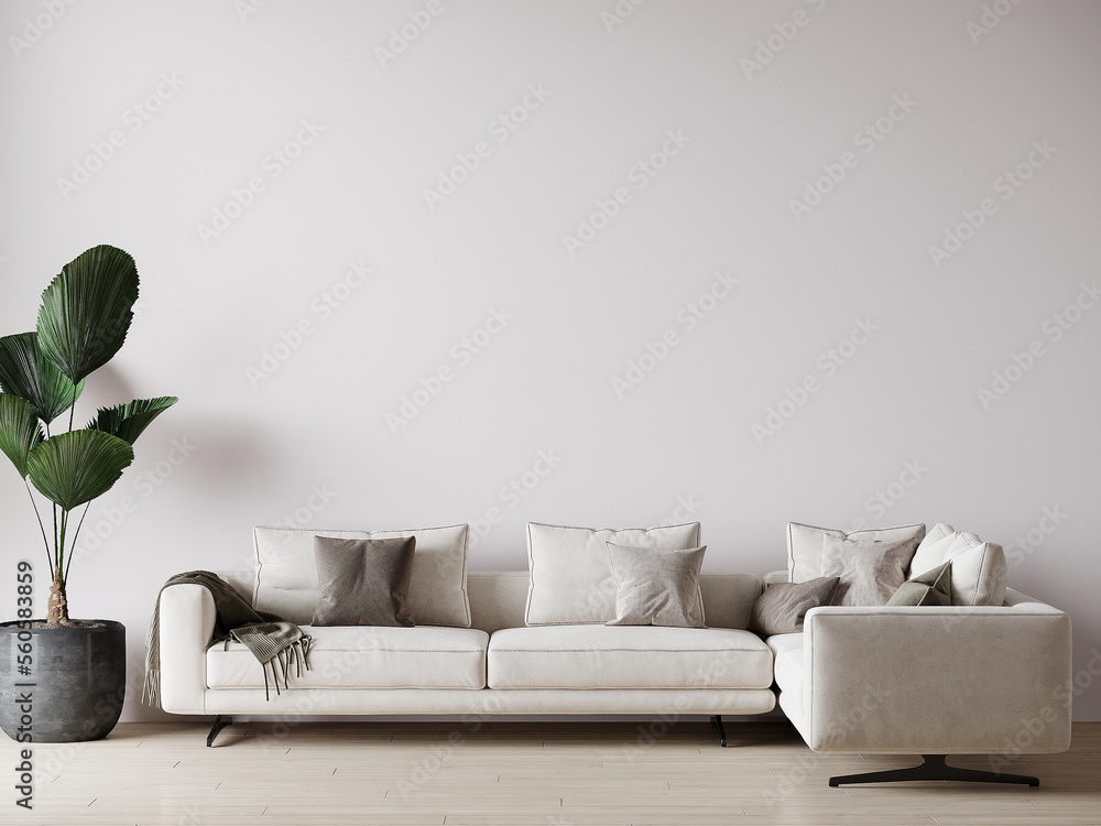 Living room in a light tone - ivory, white, milky color. Modern design ...