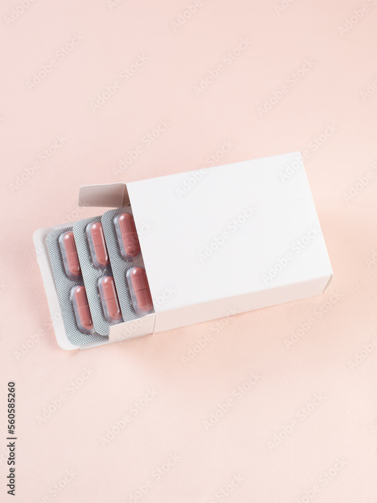 Blank White Product Package medicine drug. Box Mockup..In an open box ...