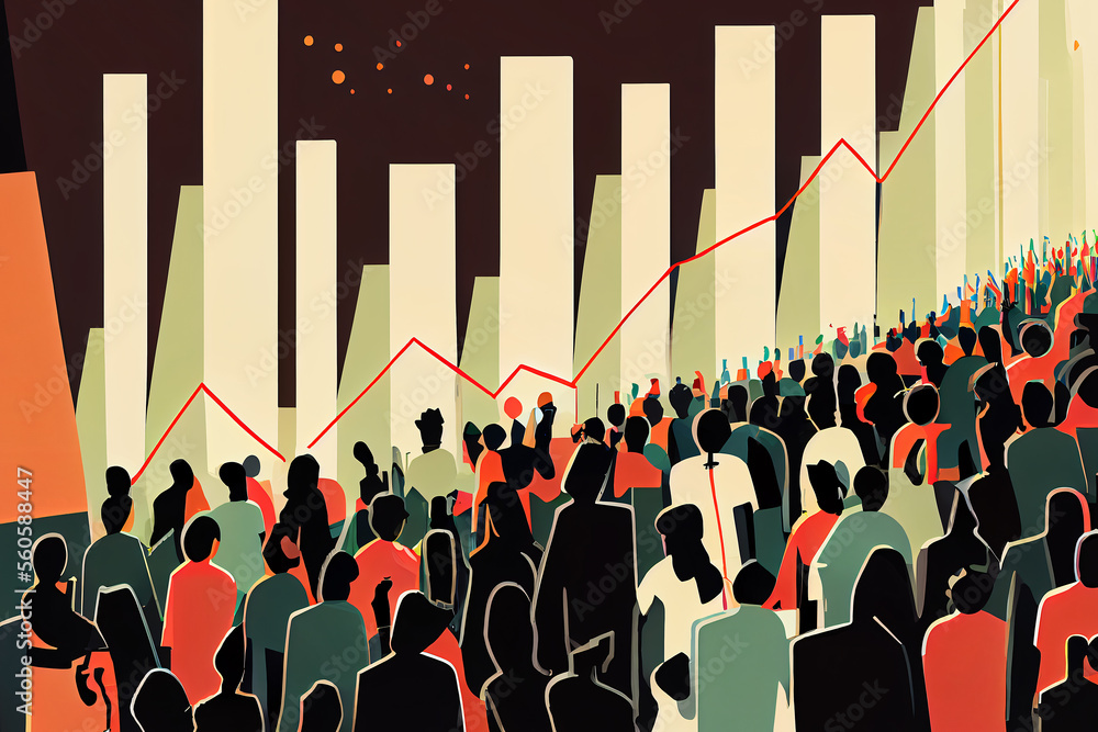 Crowd of people overlooking charts and graphs, generative ai ilustração ...
