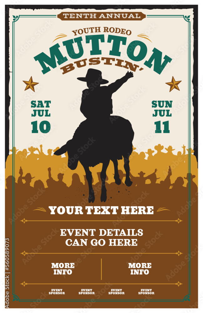 A mutton busting rodeo event poster. This is a youth rodeo event where ...