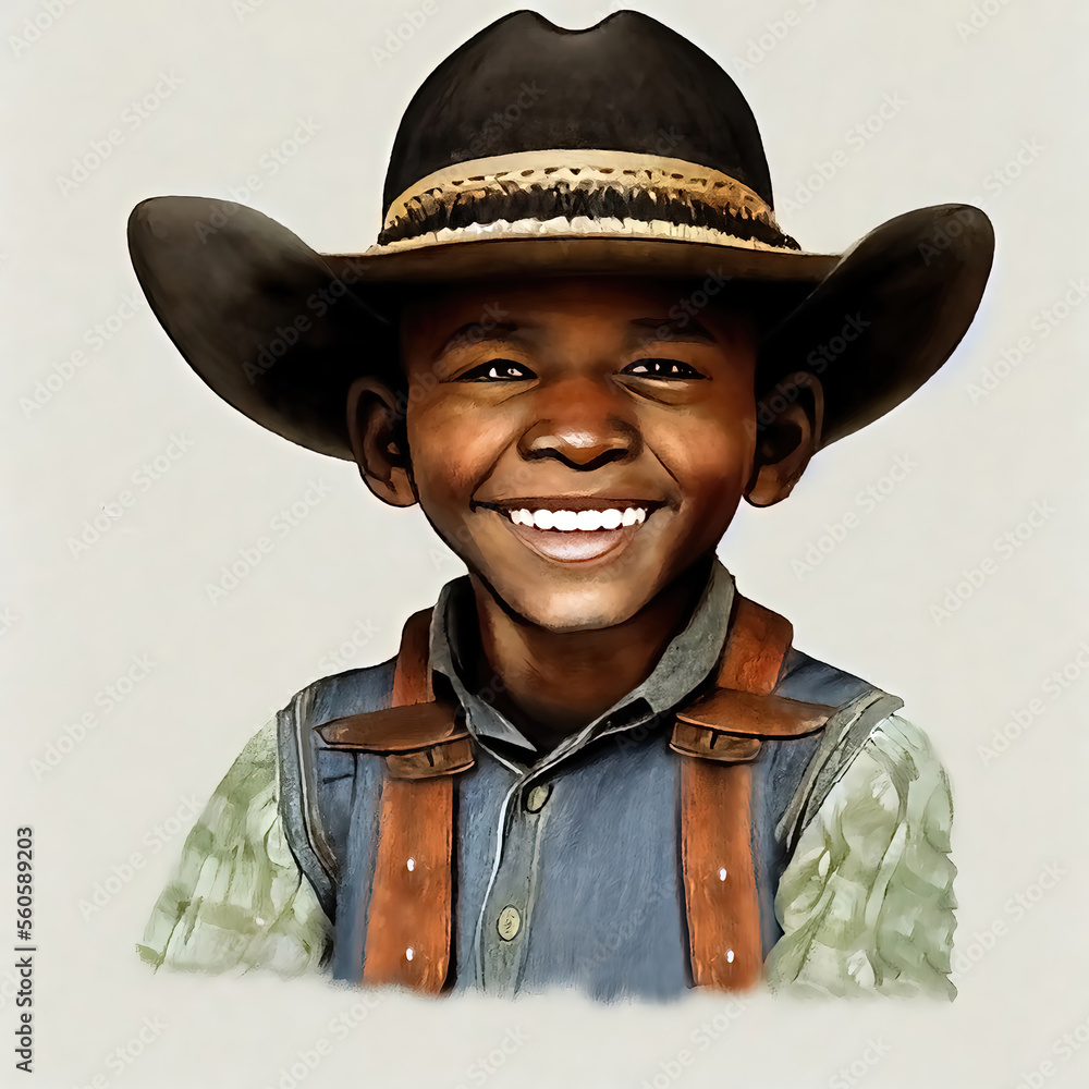 Cute Cowboy young man, watercolor illustration of a cowboy, young ...