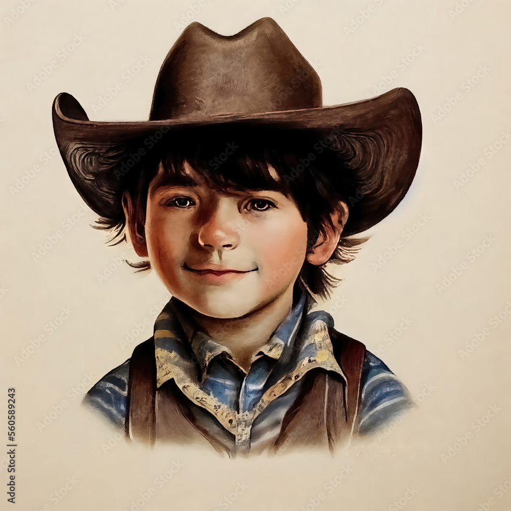Cute Cowboy young man, watercolor illustration of a cowboy, young ...