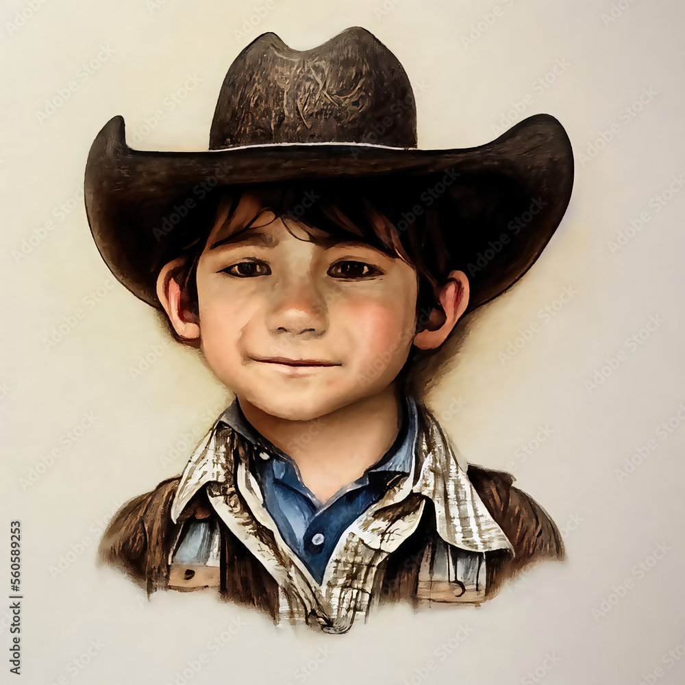 Cute Cowboy young man, watercolor illustration of a cowboy, young ...