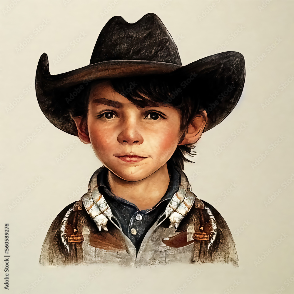 Cute Cowboy young man, watercolor illustration of a cowboy, young ...