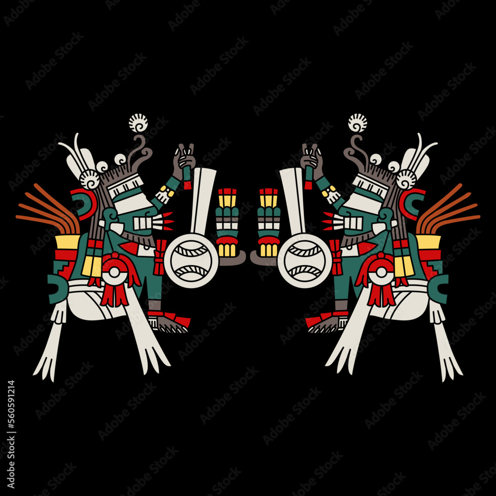 Symmetrical design with two Aztec gods. Native American Indian art from ...