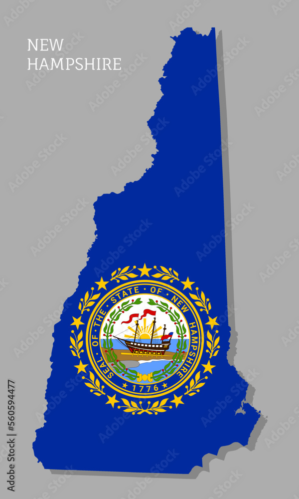 Map of New Hampshire USA federal state with flag inside. Highly ...