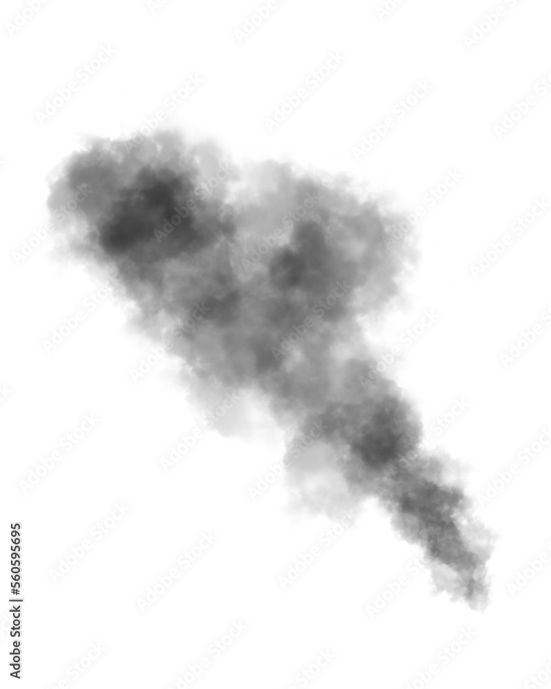 Abstract black puffs of smoke swirl overlay on transparent background ...