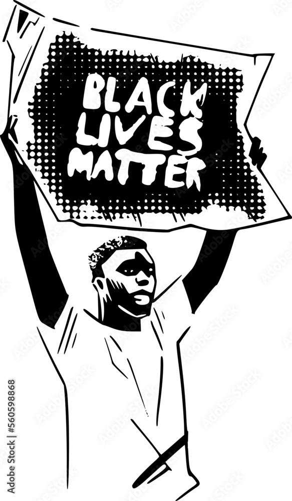 vector sketch of the Black person with a sign Stock Vector | Adobe Stock