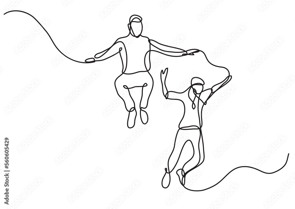 continuous line drawing two jumping teenagers - PNG image with ...