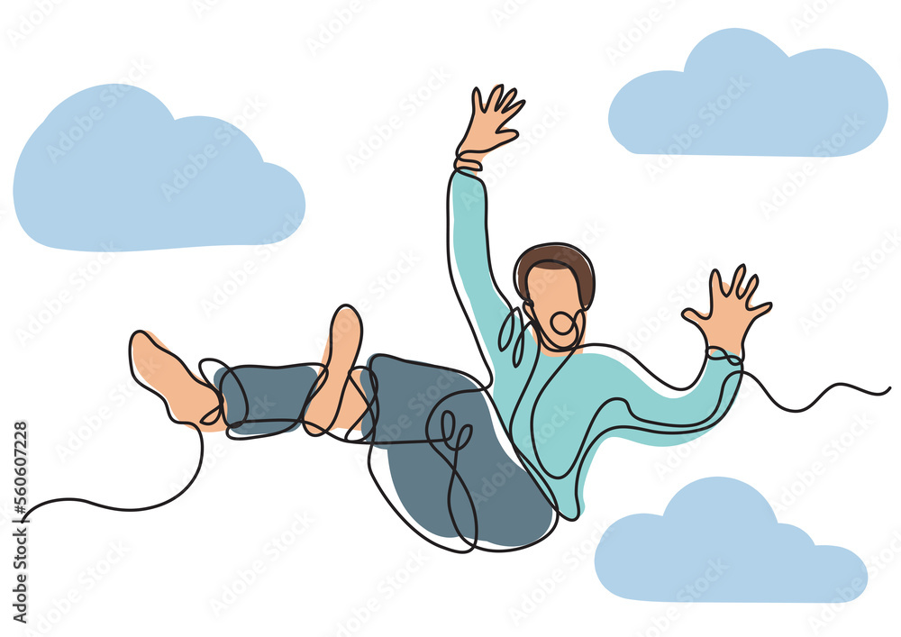 continuous line drawing falling man colored - PNG image with ...