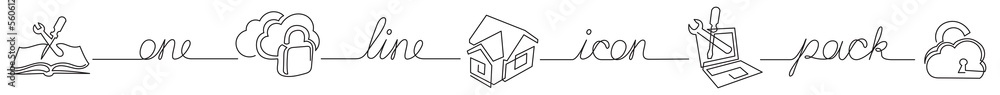 one line icon pack of tools manual cloud storage home computer security ...
