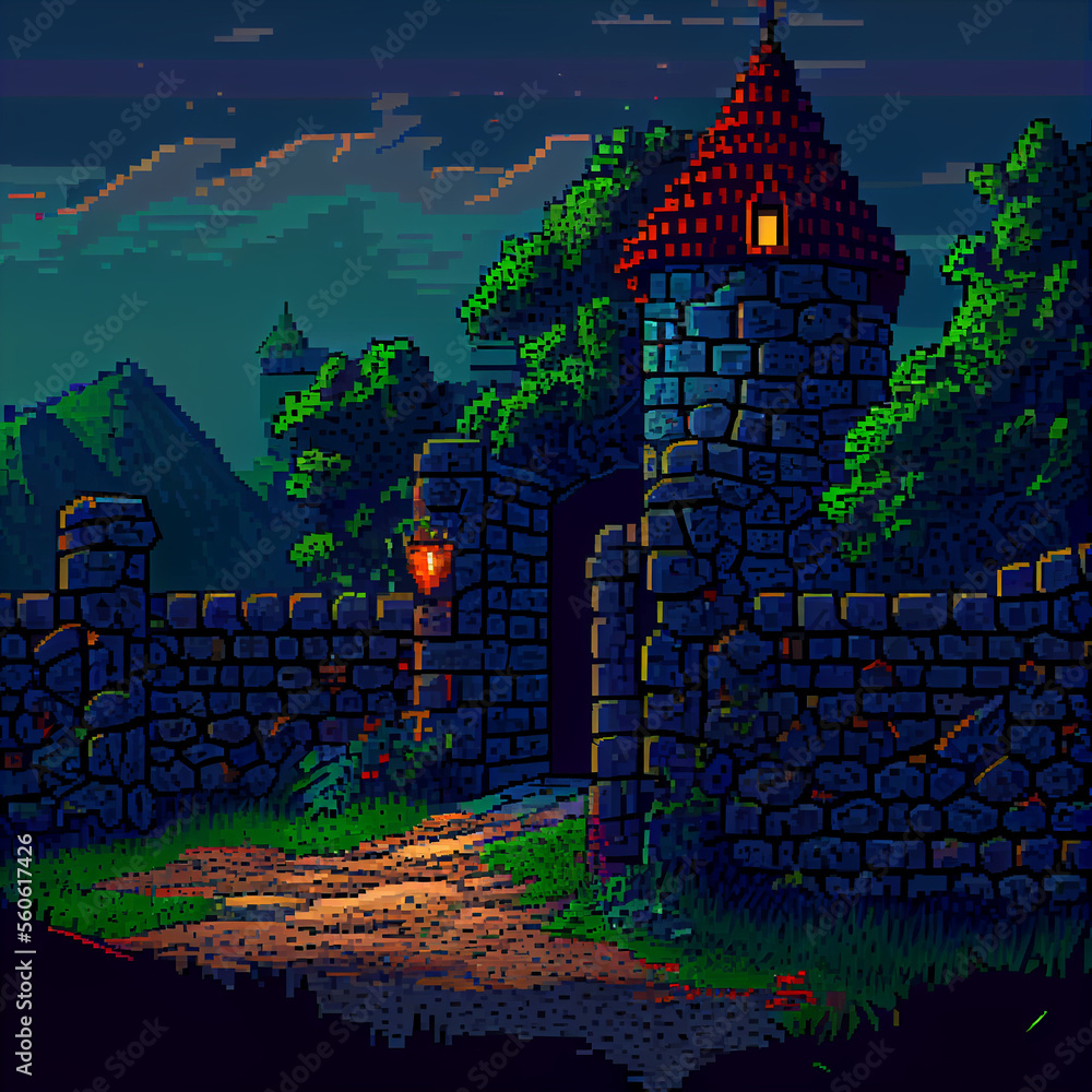 old castle in the forest pixel art Stock Illustration | Adobe Stock