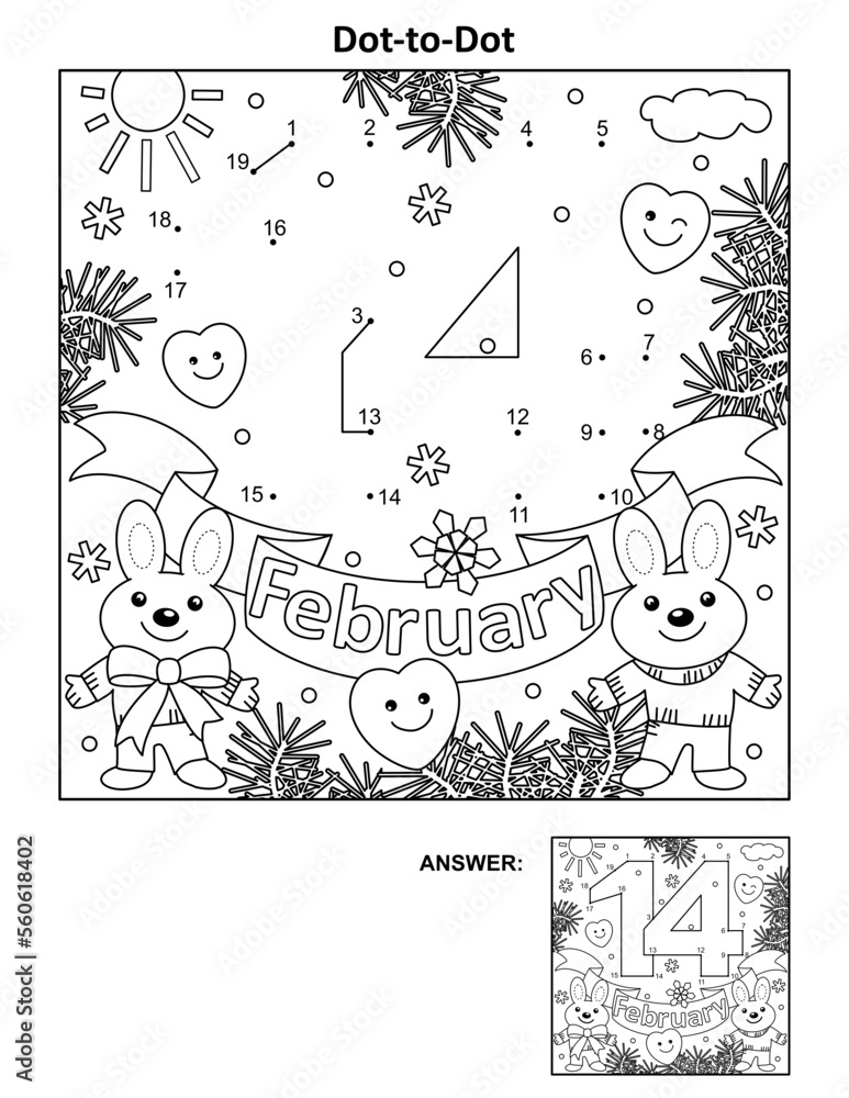 Valentine's Day February 14 dot-to-dot hidden picture puzzle and ...
