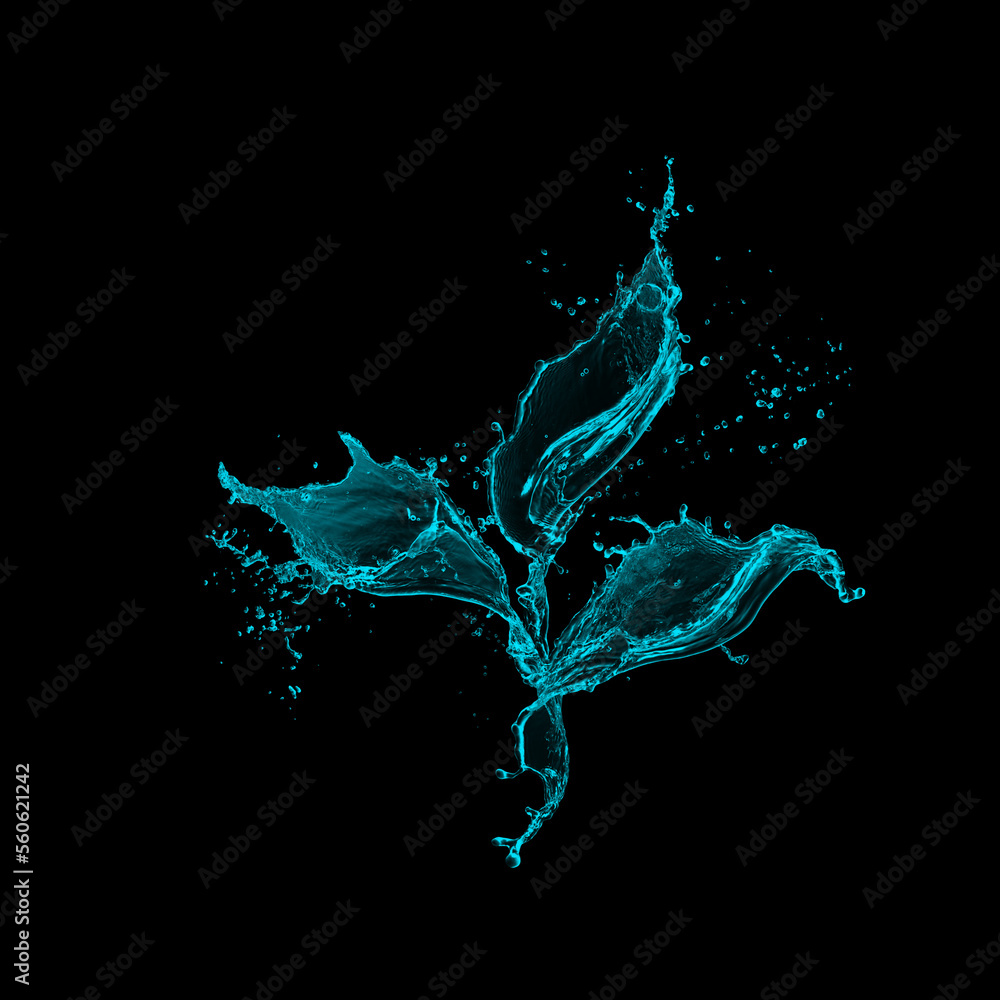 Blue, Turquoise Water splash isolated on black background. Royalty high ...
