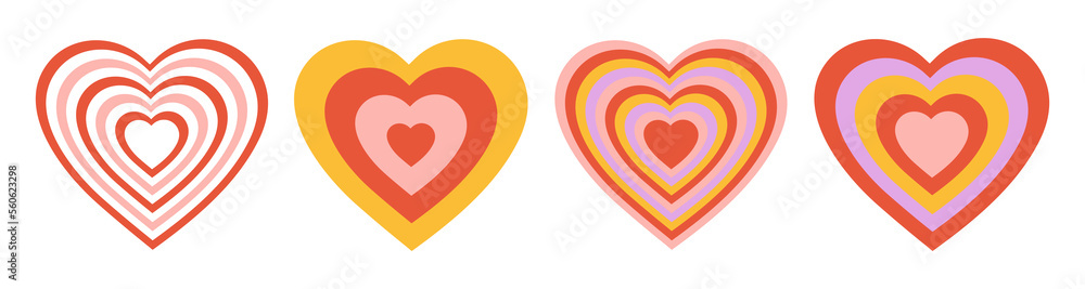Vector set tunnel romantic hearts. Retro colorful background in style ...