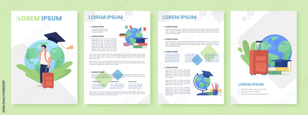 Travelling student flat vector brochure template. Learn languages ...